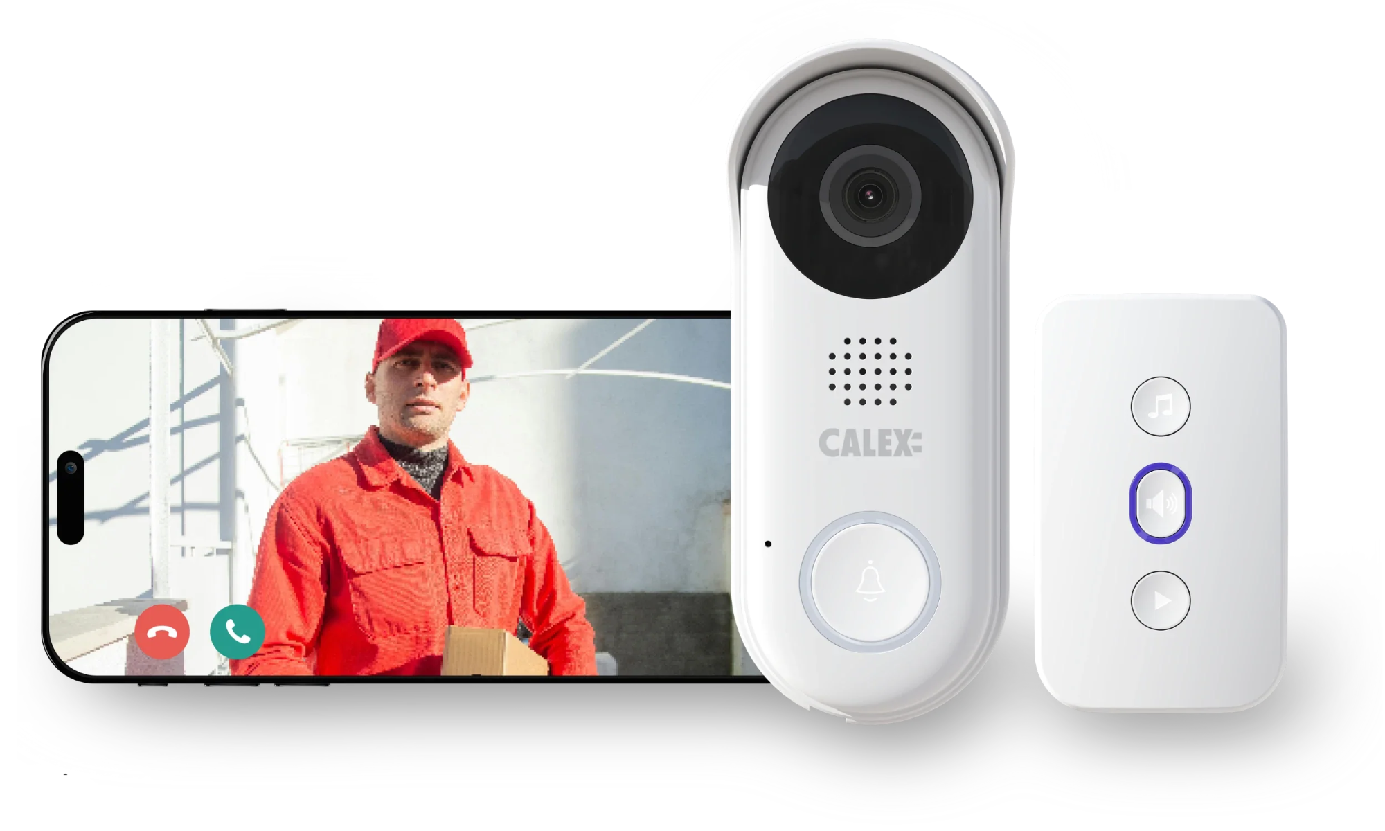 Calex Smart Video Deurbel 2K Wit | Nachtzicht, Tweeweg Audio ...